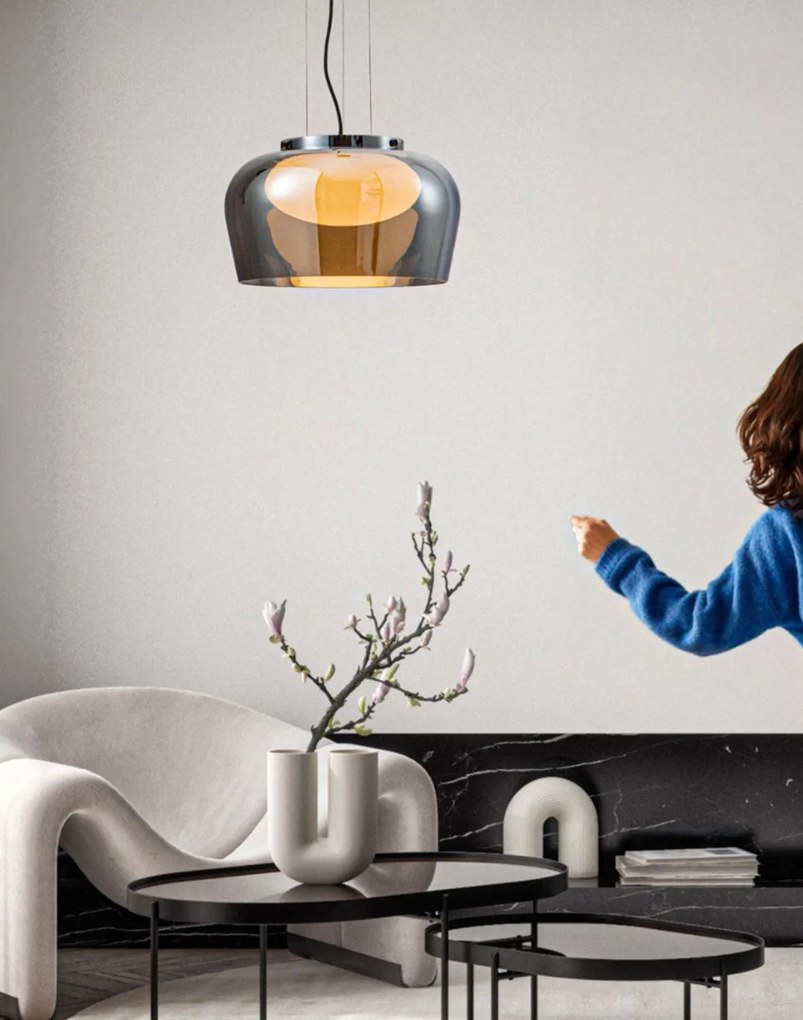Skleněná lampa s kouřovým stínidlem Insieme 38
