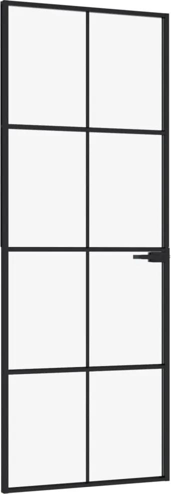 vidaXL Interiérové dveře bílé 76x201,5 cm tvrzené sklo a hliník úzké [153670] Barva: Černá a průhledná