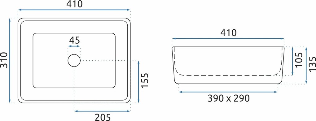 Rea Anita mini umyvadlo, 41 x 31 cm, bílá, REA-U0952