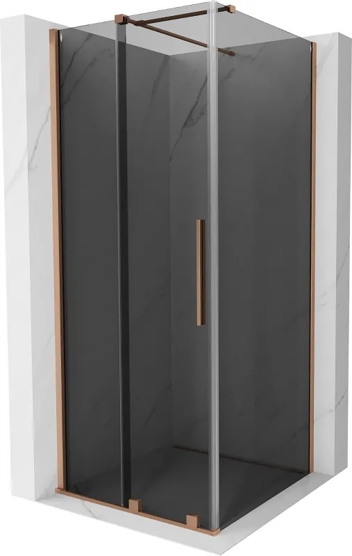 Mexen Velar, sprchový kout s posuvnými dveřmi 90 x 90 cm, 8mm šedé sklo, měděná matná, 871-090-090-41-65
