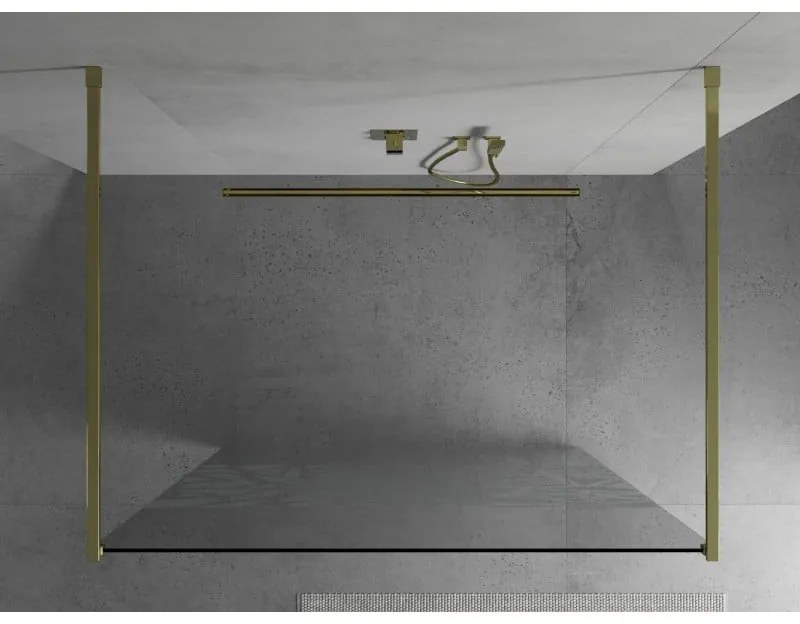 Mexen Kioto volně stojící sprchová zástěna 110 x 200 cm, Průhledné/Bílý vzor 8 mm, Zlatá - 800-110-002-50-85