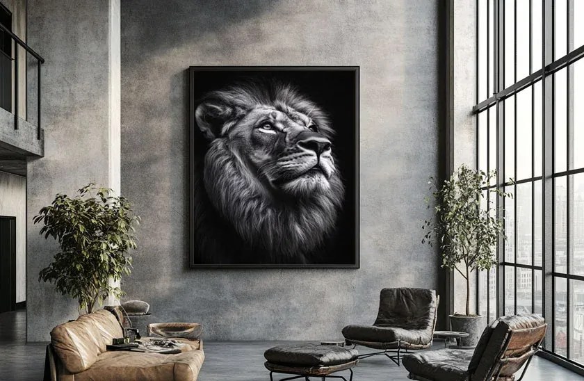 Hrdý vládce - obraz - Majestátní lev v černobílém stylu 14 - A4 – 210 × 297 mm - 159 Kč