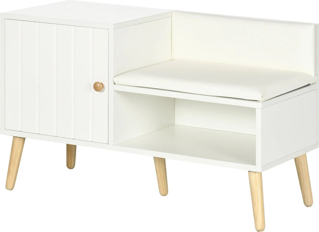 HOMCOM Botník S Lavicí A Poličkou Pro 4 Páře Bot S Polstrovaným Sedákem, 80x33x49 cm, Bílá | Aosom