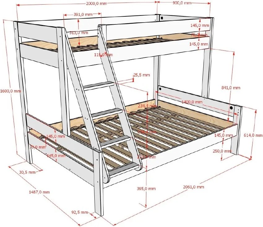 Bílá patrová dětská postel s roštem 140x200/90x200 cm Primo – Vipack