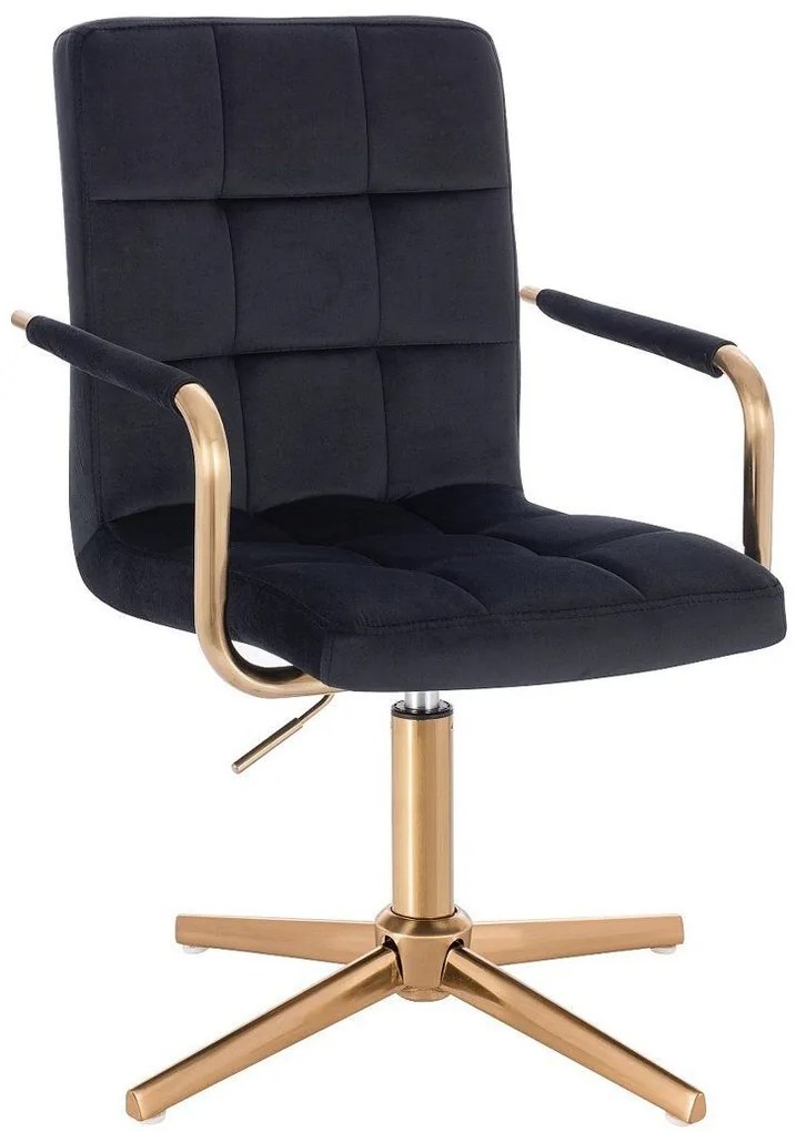 LuxuryForm DESIGN Otočná židle VERONA GOLD VELUR na zlatém kříži - černá