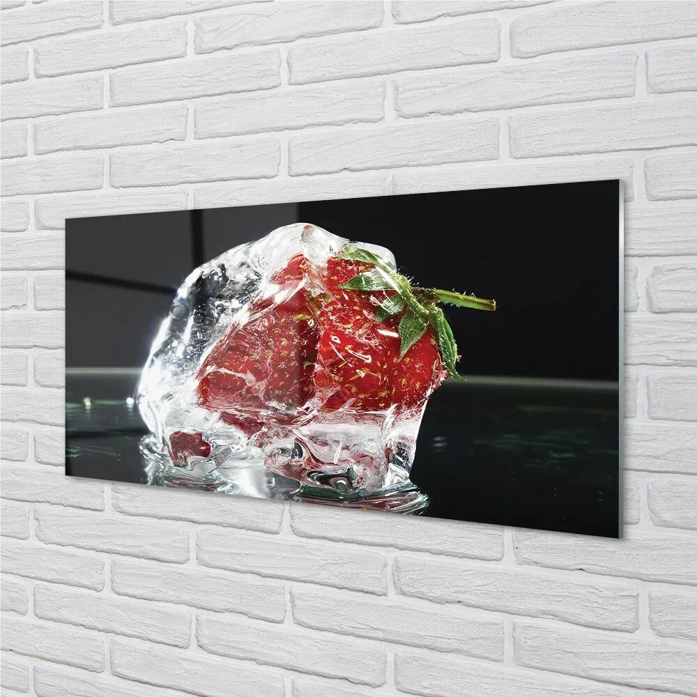 Obraz na skle Jahody v ledu kostka 100x50 cm