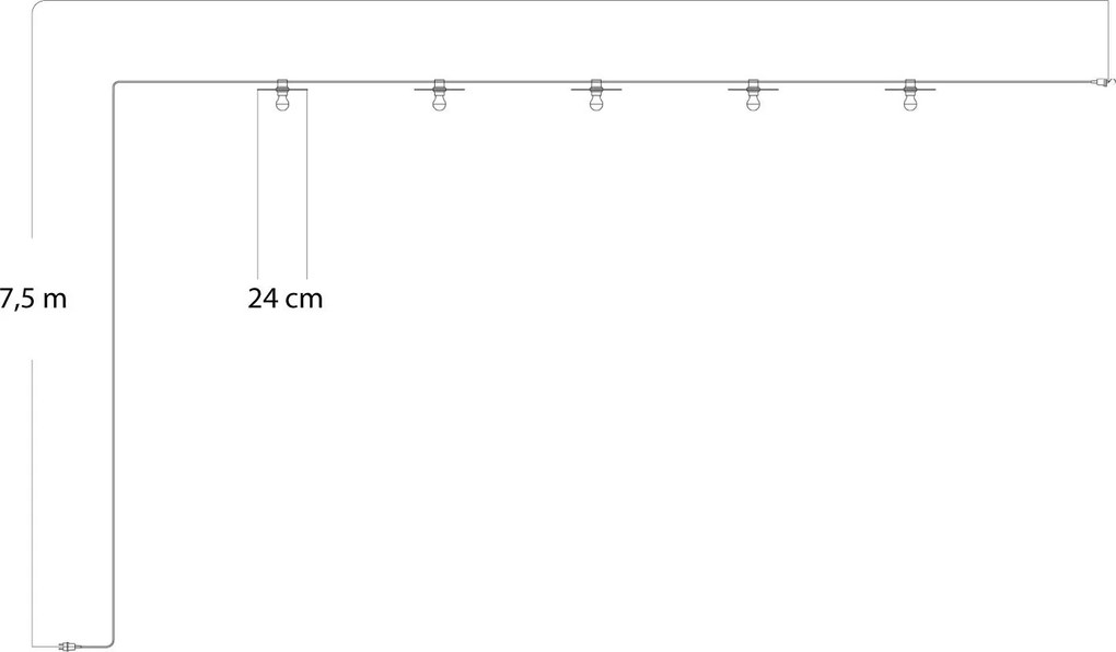 creative cables Světelný řetěz LUMET 'maioliche', textilní kabel od 7,5m délky, 5x objímky a stínidla, háček a zástrčka, IP44 Barva: Černo-bílá
