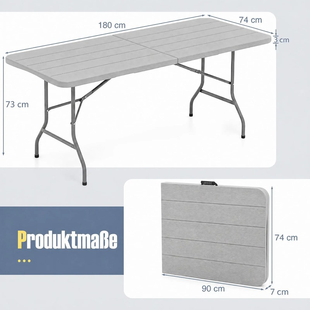Costway Zahradní stůl s HDPE stolní deskou a rukojetí, skládací