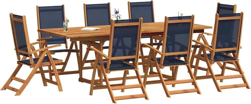 9dílný zahradní jídelní set masivní akáciové dřevo a textilen 3279307