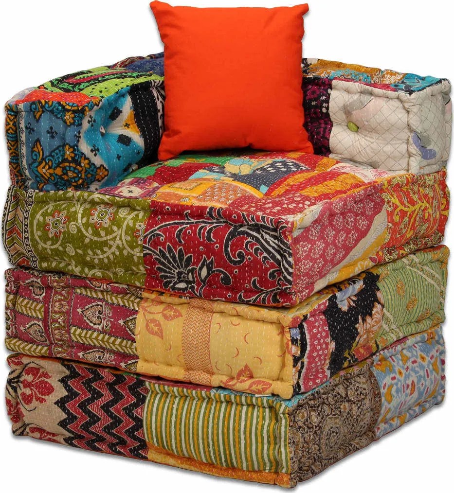 vidaXL 2místný modulární pouf pruhovaný textil [244977] Barva: Patchwork