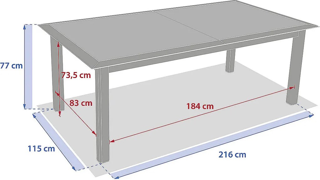 DEOKORK Hliníkový jídelní stůl MADRID 216/316x115 cm (cappuccino)