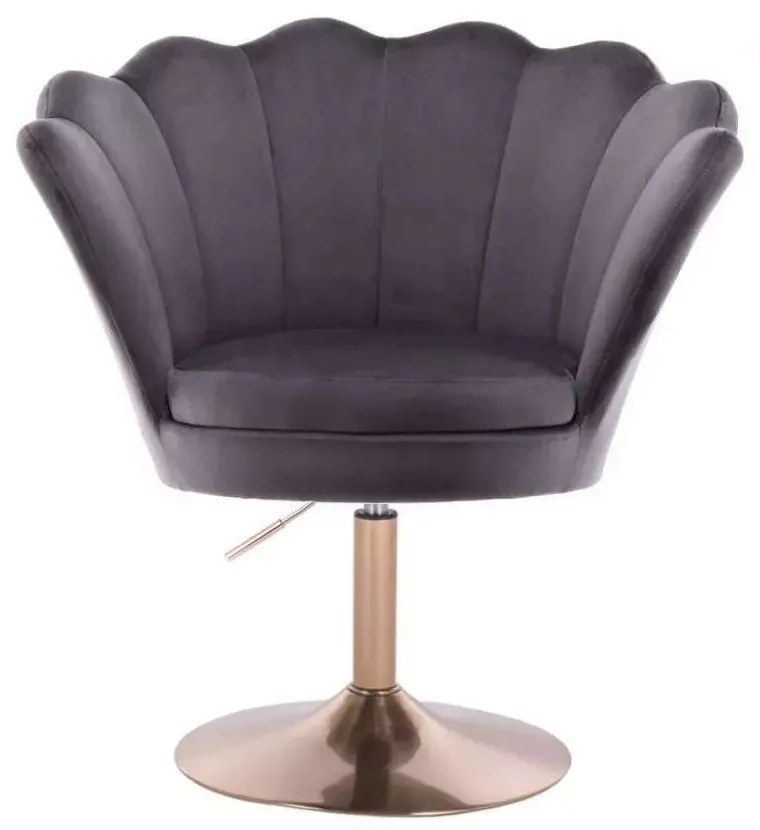 LuxuryForm DESIGN Otočné křeslo FREY VELUR na zlatém talíři - tmavě šedé