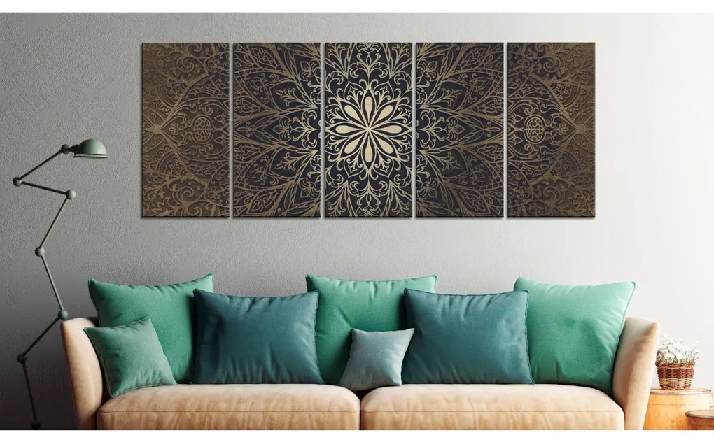 Obraz Mandala bronzová + háčky a hřebíčky ZDARMA Velikost (šířka x výška): 150x60 cm