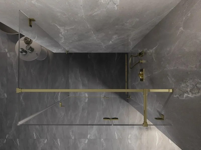 Mexen Lunar T, výklopný pravý sprchový kout 140 x 90 cm, 8mm čiré sklo, zlatý profil, 834T-140-090-50-00-P