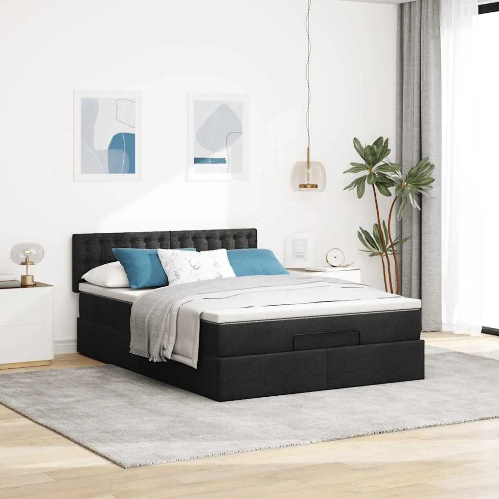 Osmanský postel s matrací černá 140x200 cm textil 3311631