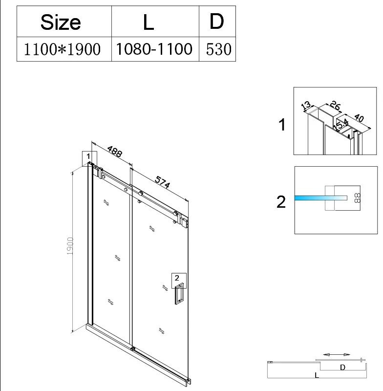 BPS-koupelny Posuvné sprchové dveře HYD-PD03C 110 černá/transparent pro instalaci do niky - bez vaničky