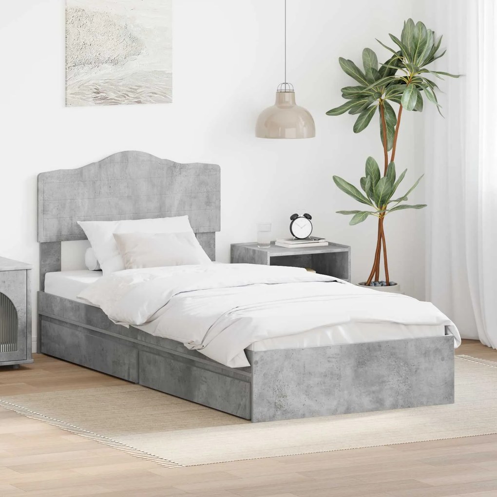 Postel s úložným prostorem s čelo Betonově šedá 90 x 190 cm 3413141