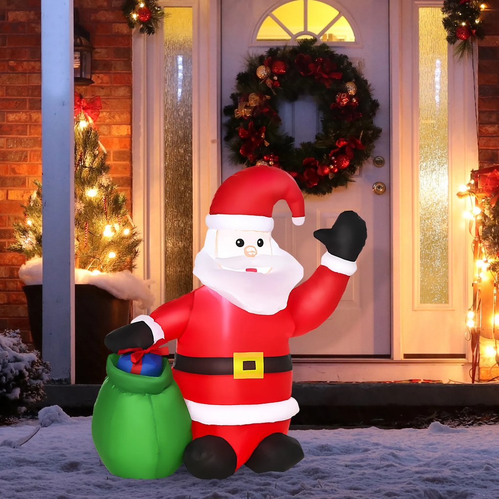 HOMCOM Vánoční dekorace Nafukovatelný Santa Claus venkovní vánoční dekorace, včetně ventilátoru, 1,2 m, červená + bílá