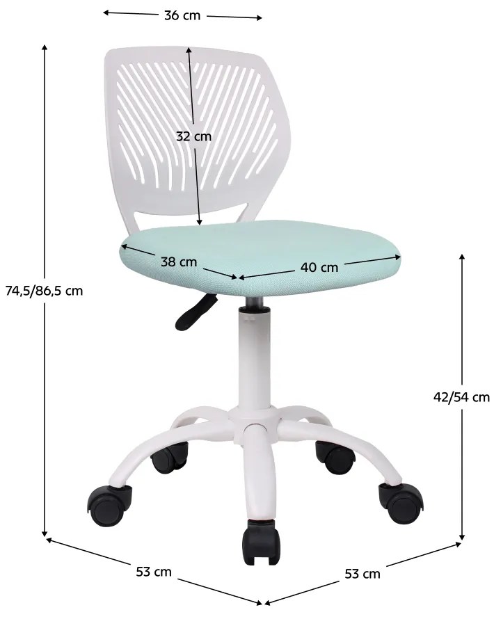 Dětská židle PIXIE - kov, polyester, neomint / bílá