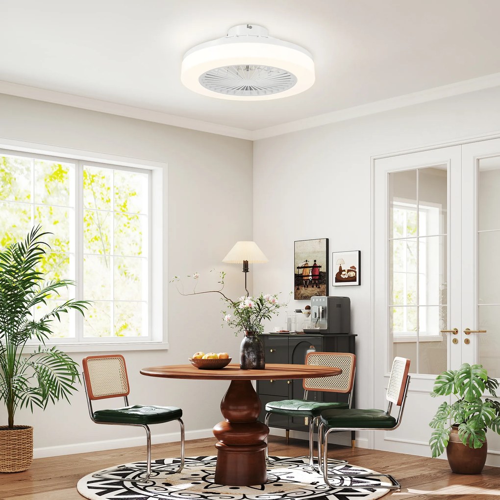 HOMCOM Stropní ventilátor s osvětlením a dálkovým ovládáním, Ø46 cm, 40W stmívatelné LED stropní světlo s ventilátorem, 6 rychlostí, časovač, reverzi…