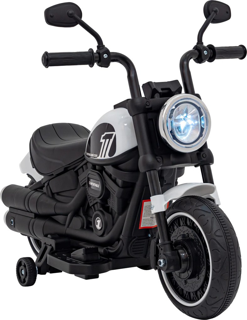 Ramiz Elektrická motorka Chopper FASTER pro děti bílá + FM rádio + audio panel + LED