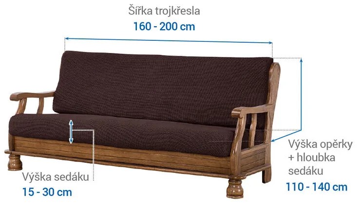 Super strečové potahy NIAGARA čokoládová dvojkřeslo s dřevěnými rukojeťmi (š. 130 - 160 cm)