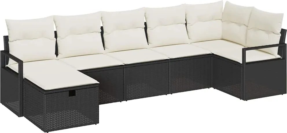 Set pohovek 7 ks Černá a krémová polyratan 3359196