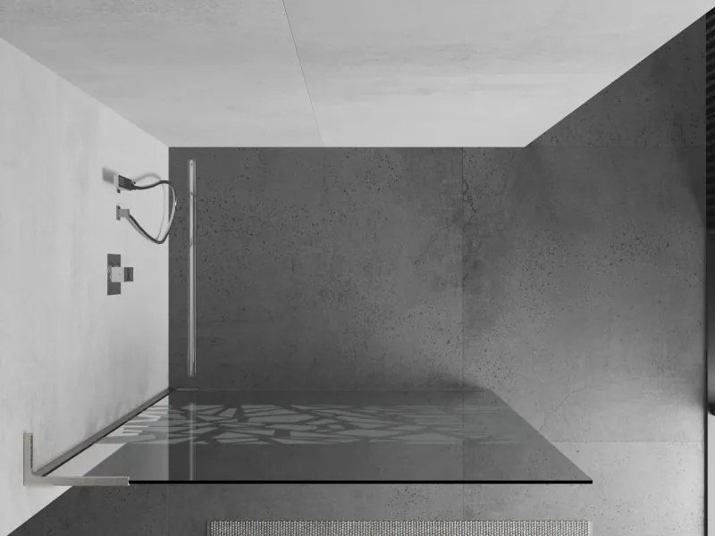 Mexen Kioto L, sprchová zástěna Walk-In 110 x 200 cm, 8mm čiré sklo bílý vzor, broušená ocel profil, 800-110-103-97-85