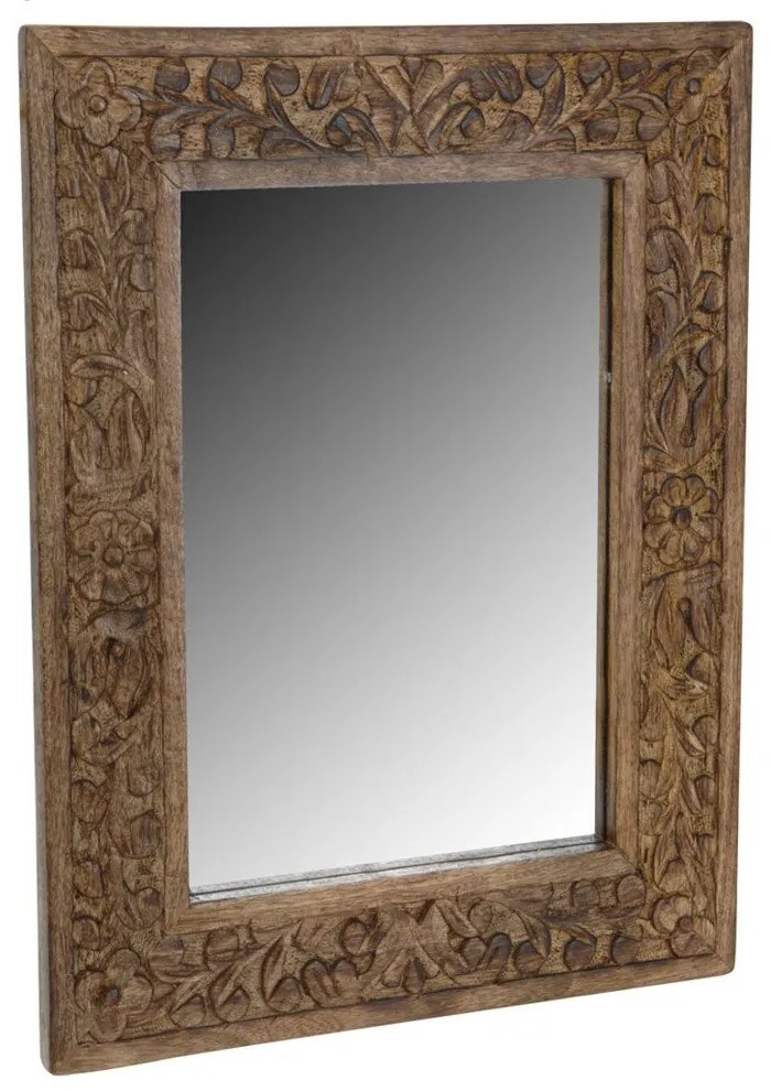 Nástěnné zrcadlo v dřevěném rámu, 50x40 cm, tmavě hnědá barva