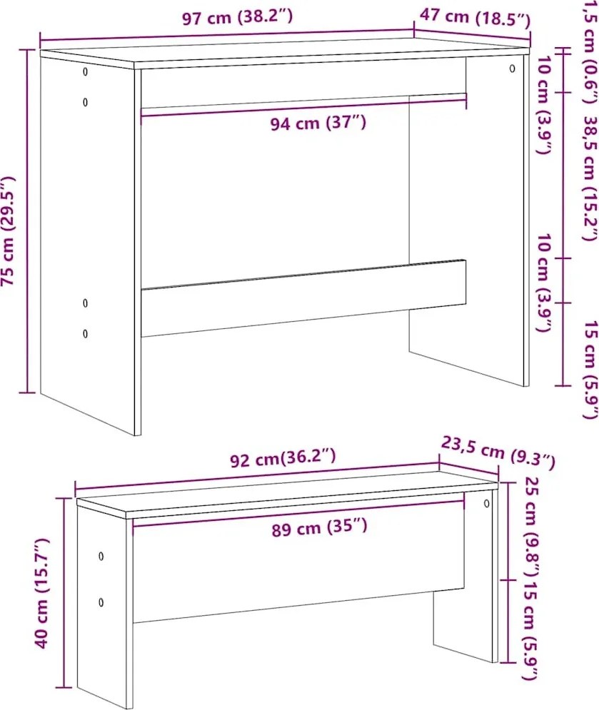 vidaXL 3dílná sada jídelního stolu a lavic kompozitní dřevo [855535] Barva: bílá s vysokým leskem
