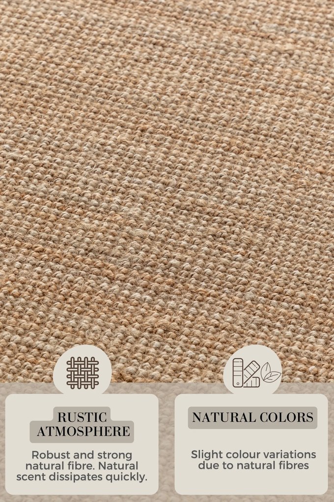 Hanse Home, Kusový koberec Bouclé Jute 105974 Natural Golden, 190x280, béžová, chodba / předsíň