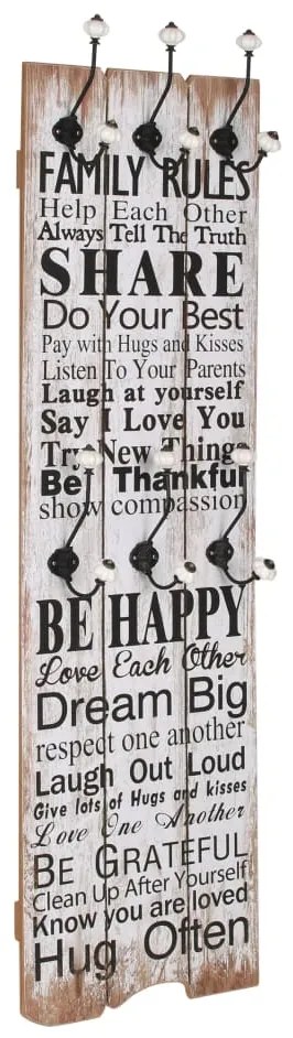Nástěnný věšák na kabáty FAMILY RULES s 6 háčky 120 x 40 cm 245854