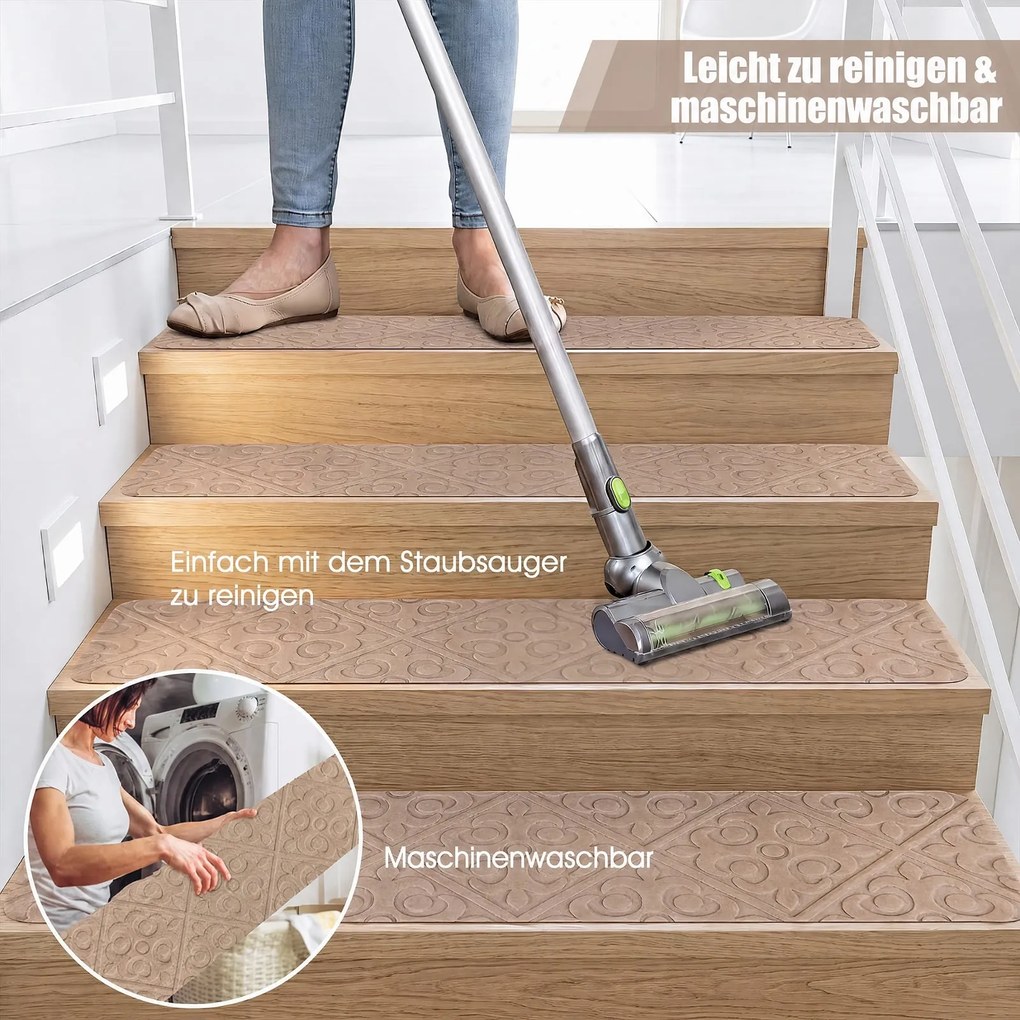 Costway 15 Koberce na schody Protiskluzové koberce na schody 76 cm x 20 – béžový