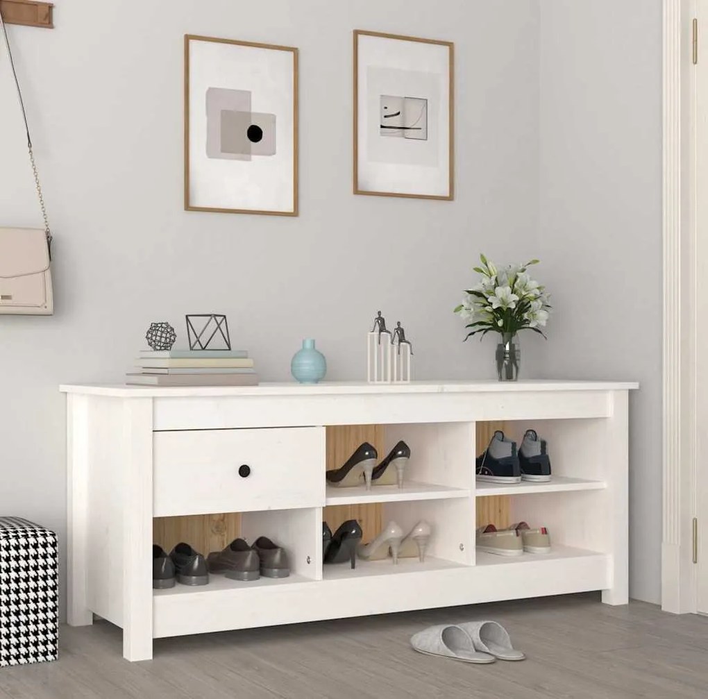 vidaXL Botník 110 x 38 x 45,5 cm masivní borovice [814594] Barva: Bílá