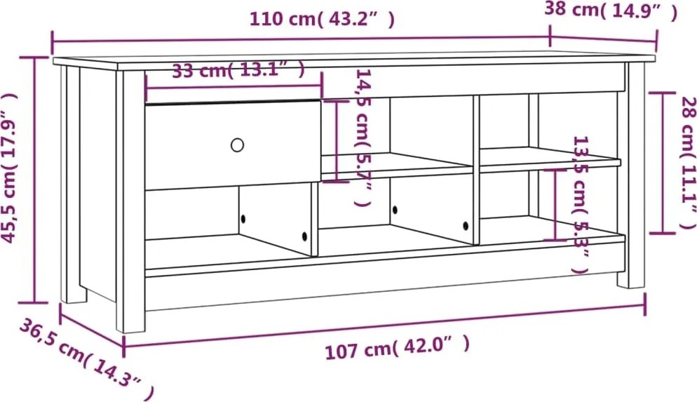 vidaXL Botník 110 x 38 x 45,5 cm masivní borovice [814594] Barva: Přírodní
