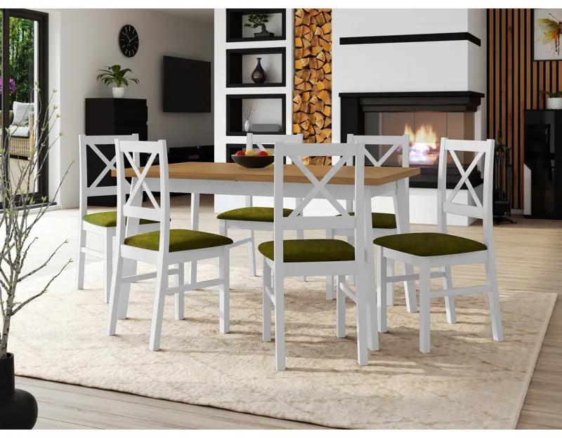 Stůl se 6 židlemi - AL43, Barva dřeva: dub grandson - L, Potah: Hygge D20, Barvy nožiček: Bíla
