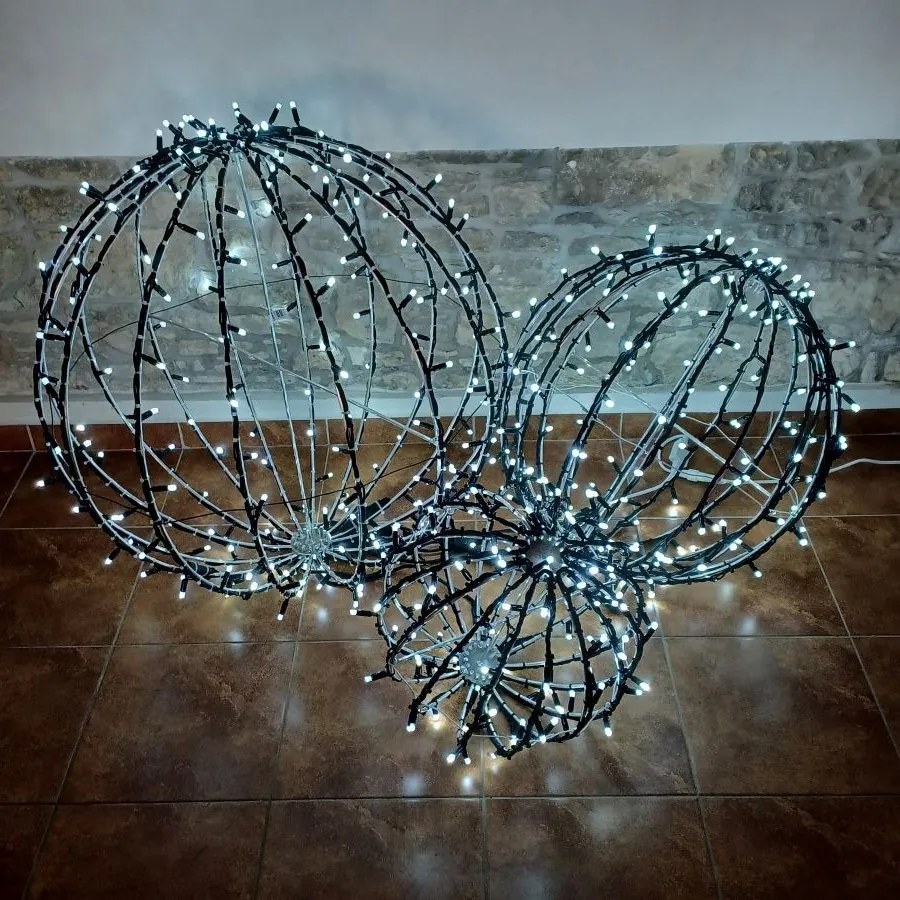 3D LED svítící koule na zahradu, pr. 40 cm, ledově bílá, černý kabel, IP67, hliník, Easy fix