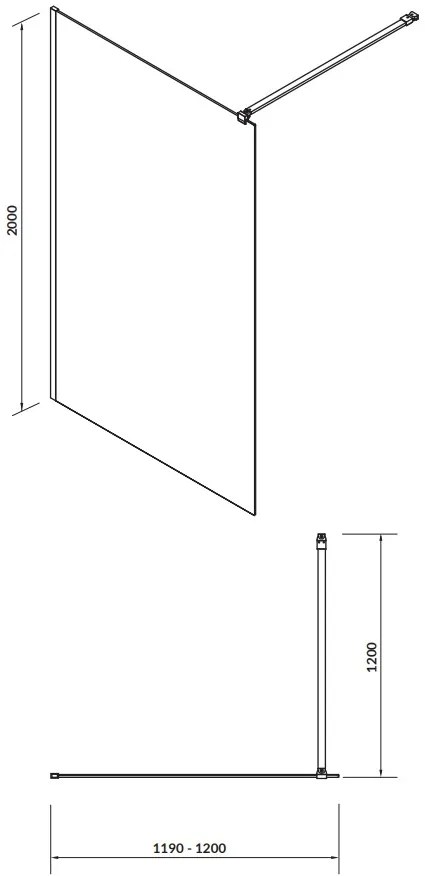 Cersanit Mille, sprchová zástěna typu Walk-In 120x200 cm, 8mm čiré sklo, chromový profil, S161-002