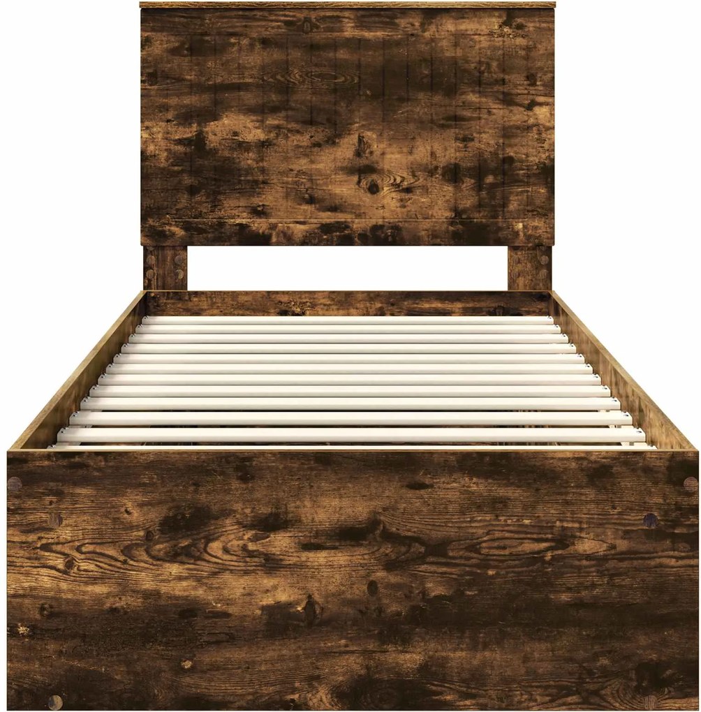 Rám postele s čelo Kouřový dub 90 x 190 cm Masivní borové dřevo 3411068