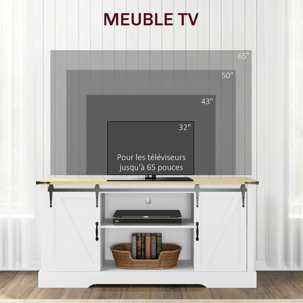 HOMCOM Příborník, úložný kabinet s 2 posuvnými dveřmi a nastavitelnými policemi, 150 x 40 x 72 cm, dřevo, bílý dub | Aosom