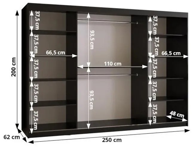 Šatní skříň Ramiro 1 | 250 cm | černá