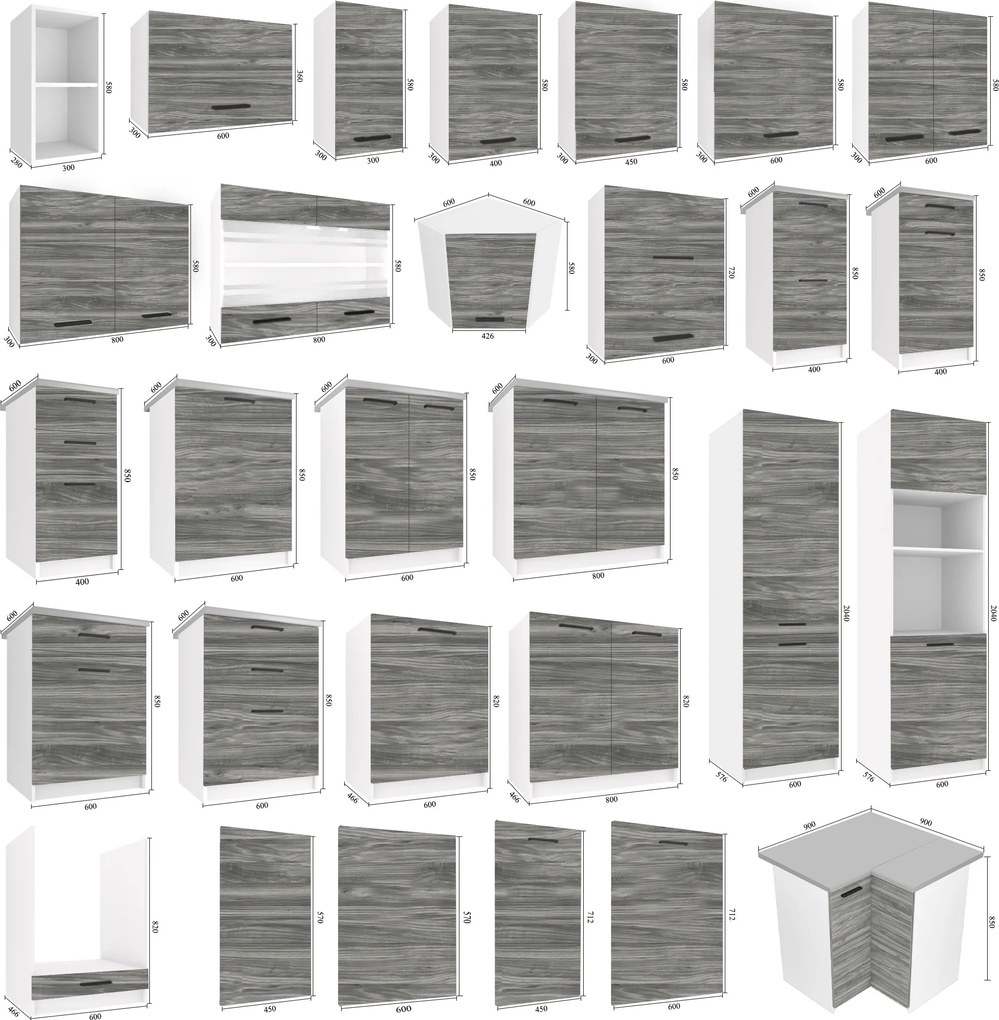 Kuchyňská skříňka Belini horní 60 cm šedý antracit Glamour Wood  TOR SG60/1/WT/GW1/0/E