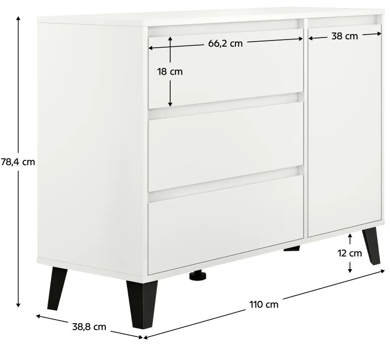 Kondela Komoda, bílá, BOGAN NEW 1D3S
