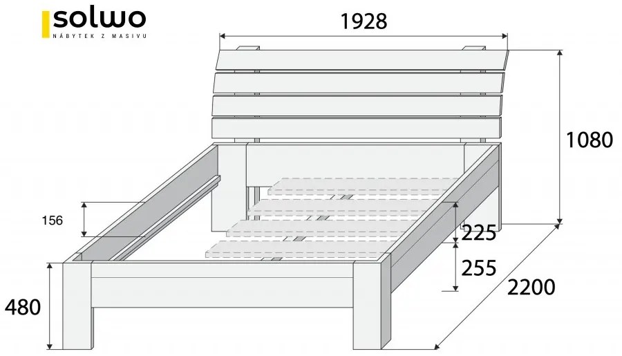 Masivní postel JIVE - Solwo Design Dřevo a odstín oleje: BUK Cink - Olej odstín BO106, Rozměr spací plochy: 160x200