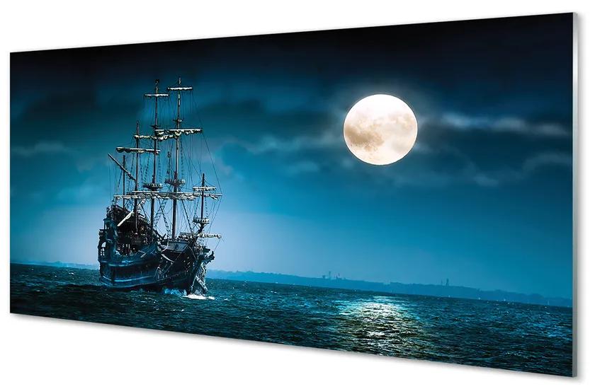 akrylový obraz Sea city měsíc loď 140x70 cm