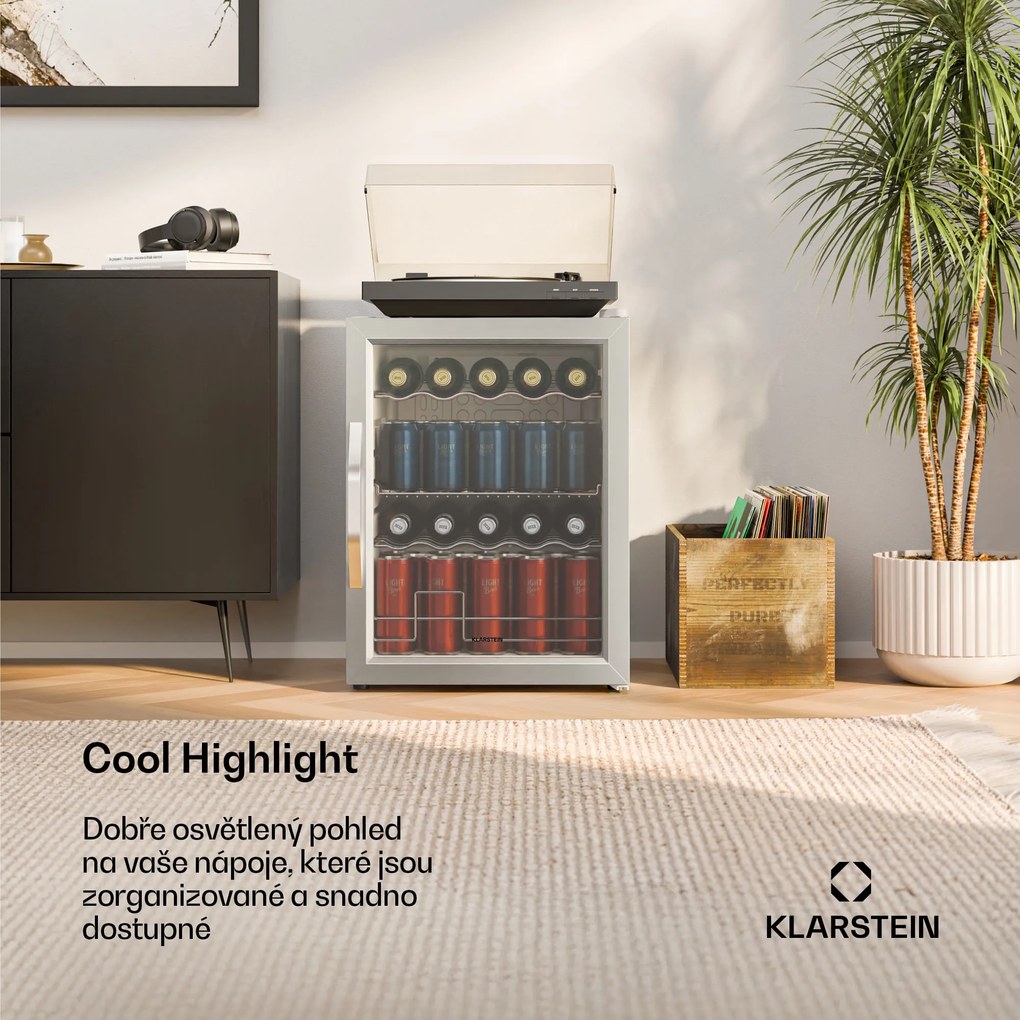 Klarstein Beersafe nápojová lednice se skleněnými dveřmi | 64 x 48 cm | 60 l | 85 W | stříbrná/bílá