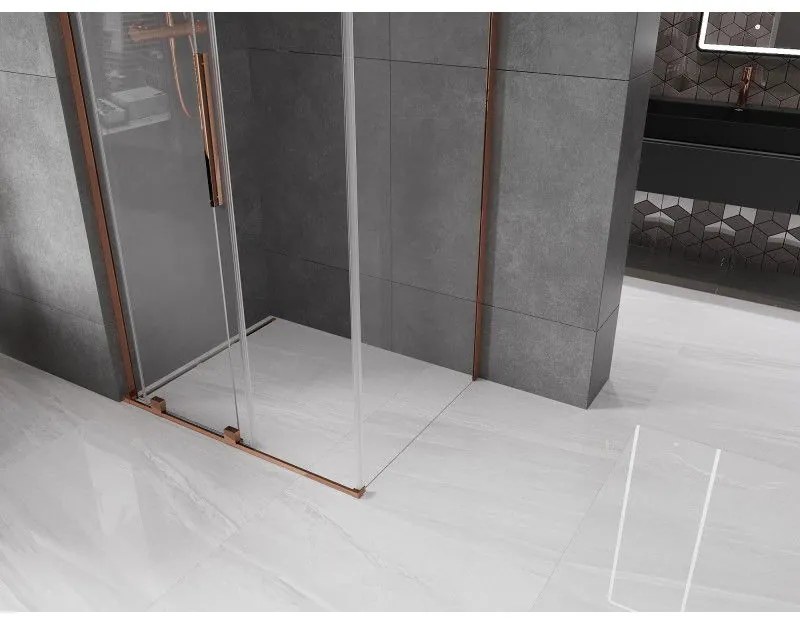 Mexen Velar L, sprchový kout s posuvnými dveřmi 100 x 110 cm, 8mm čiré sklo, růžové zlato, 871-100-110-03-60