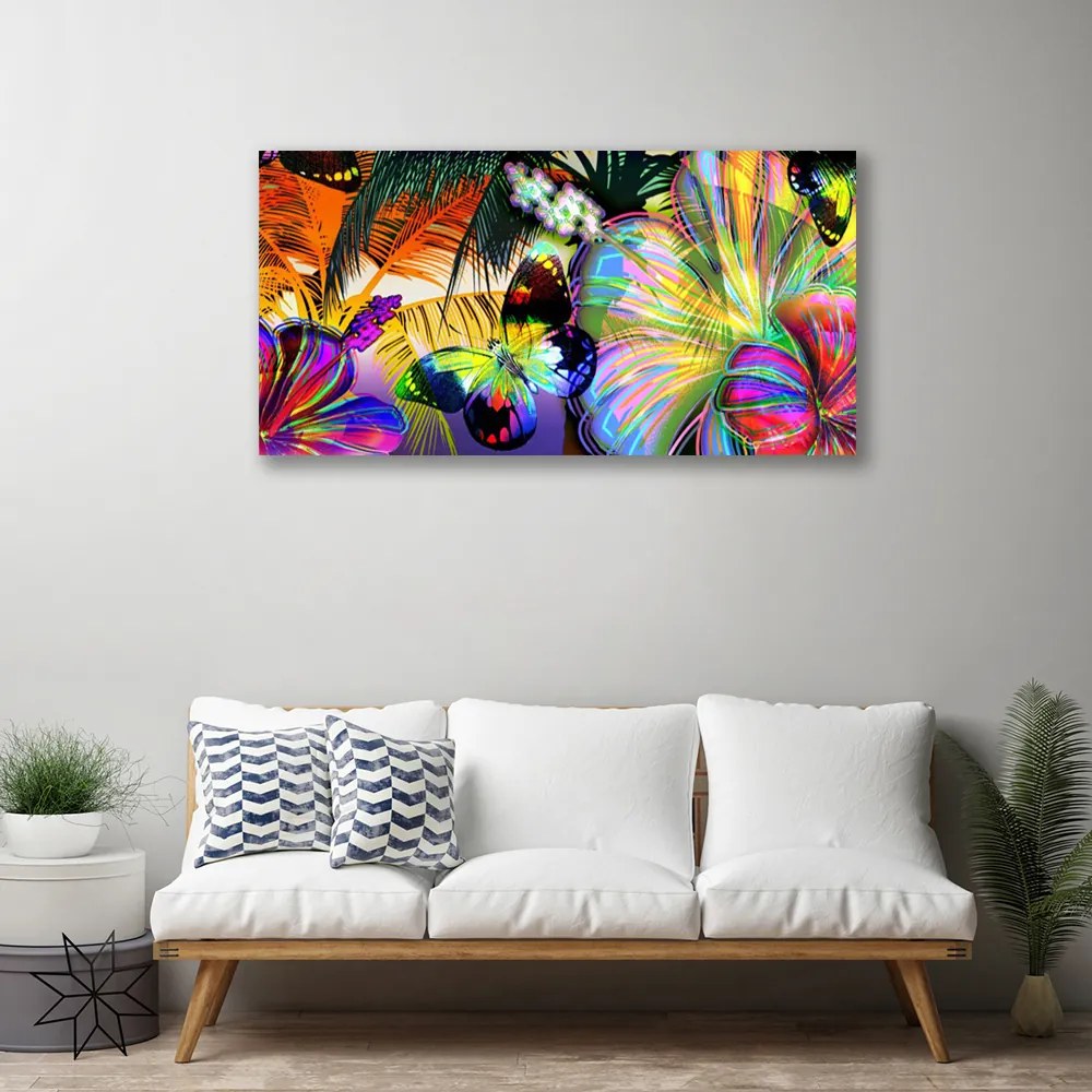 Obraz na plátně Abstrakce Motýli Pírka 100x50 cm