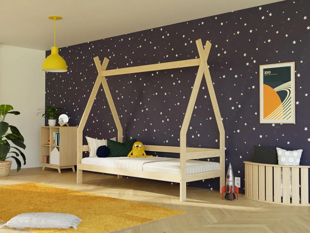 Benlemi Dětská dřevěná postel SAFE 5v1 ve tvaru teepee se zábranou Zvolte barvu: Béžová, Zvolte rozměr: 90x180 cm, Zvolte zábranu: Se dvěma zábranami