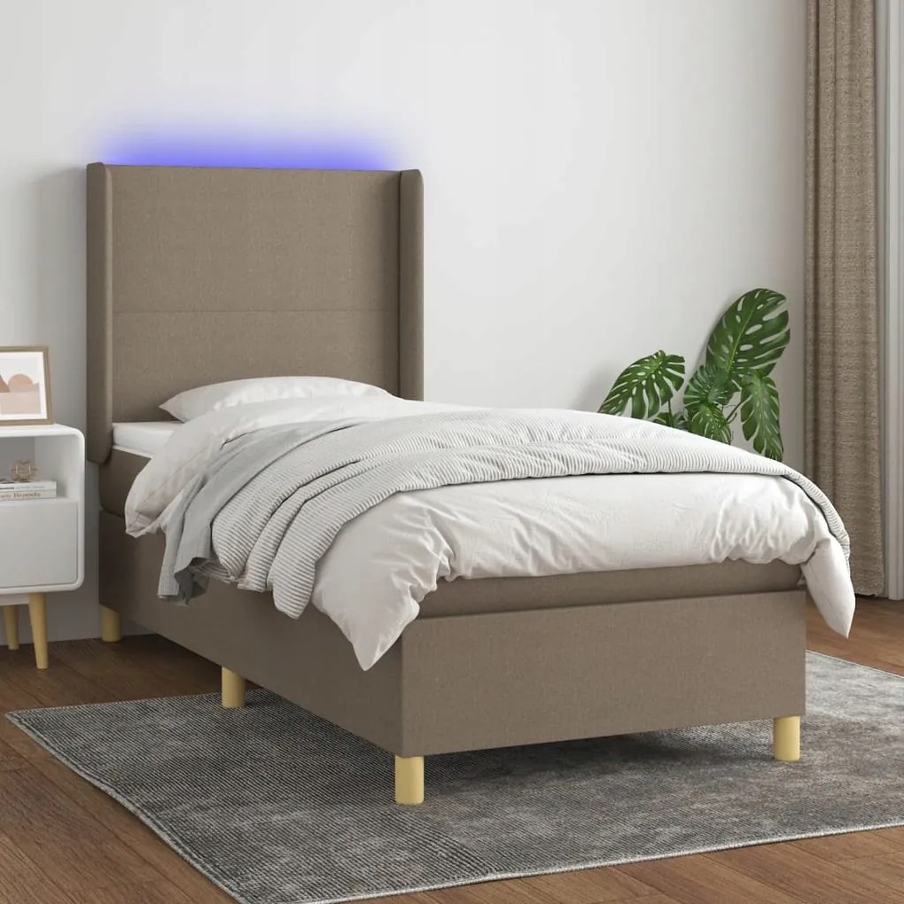 Box Spring Postel S Matrací A Led Textil Taupe Hladký design 80 x 200 cm